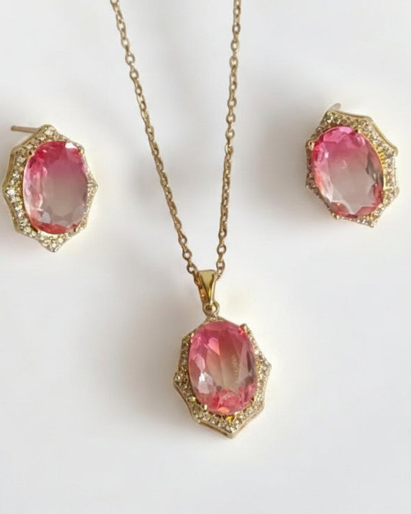 PINK OVAL STONE PHICILE PENDENT SET – TATVIKA